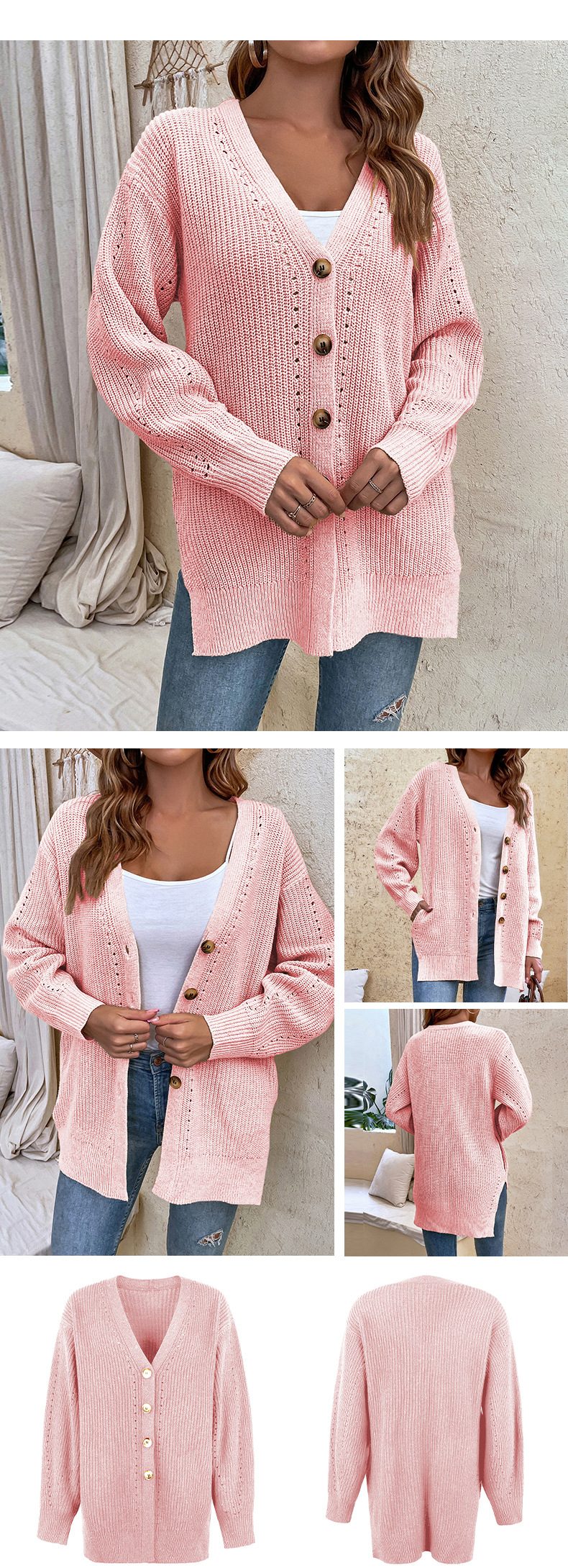 Women's Hollow Casual Solid Color Knitted Cardigan