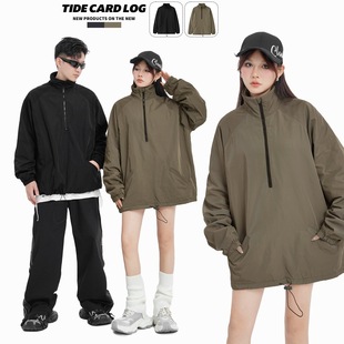 TIDE CARD LOG秋冬美式复古立领半拉链机能风情侣款加绒夹克外套-阿里巴巴