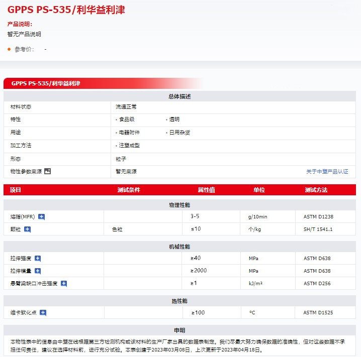 GPPS PS-535 利华益利津 透明食品级GPPS 用于器皿电器附件注塑-阿里巴巴