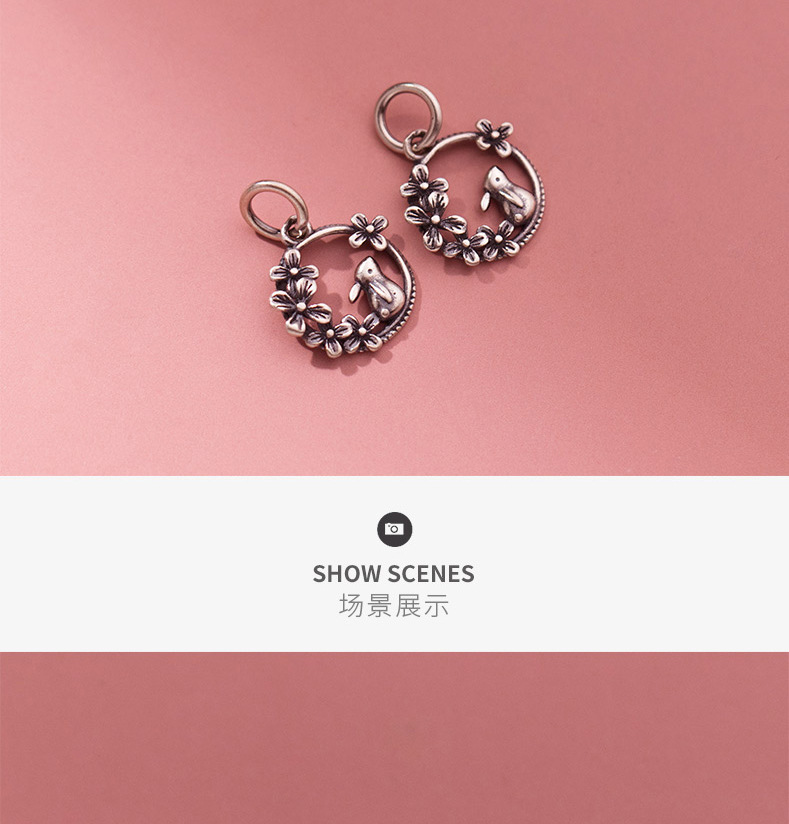 S925素银做旧复古镂空兔子吊坠DIY手串挂件手工编绳材料配件S1290-阿里巴巴