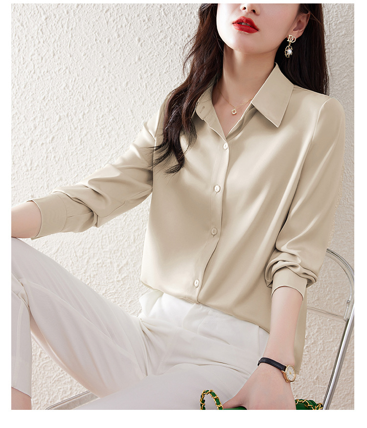 高级感免烫抗皱缎面白衬衫女纯色醋酸衬衣春秋设计感气质百搭上衣-阿里巴巴
