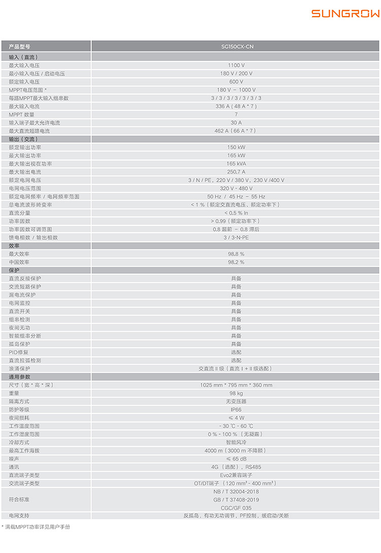 阳光SUNGROW 150KW 三相并网380V输出逆变器SG150CX-CN-阿里巴巴