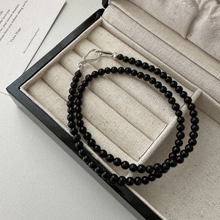 S925纯银fever同款黑玛瑙项链日韩版ins博主同款可叠戴串珠锁骨链-阿里巴巴