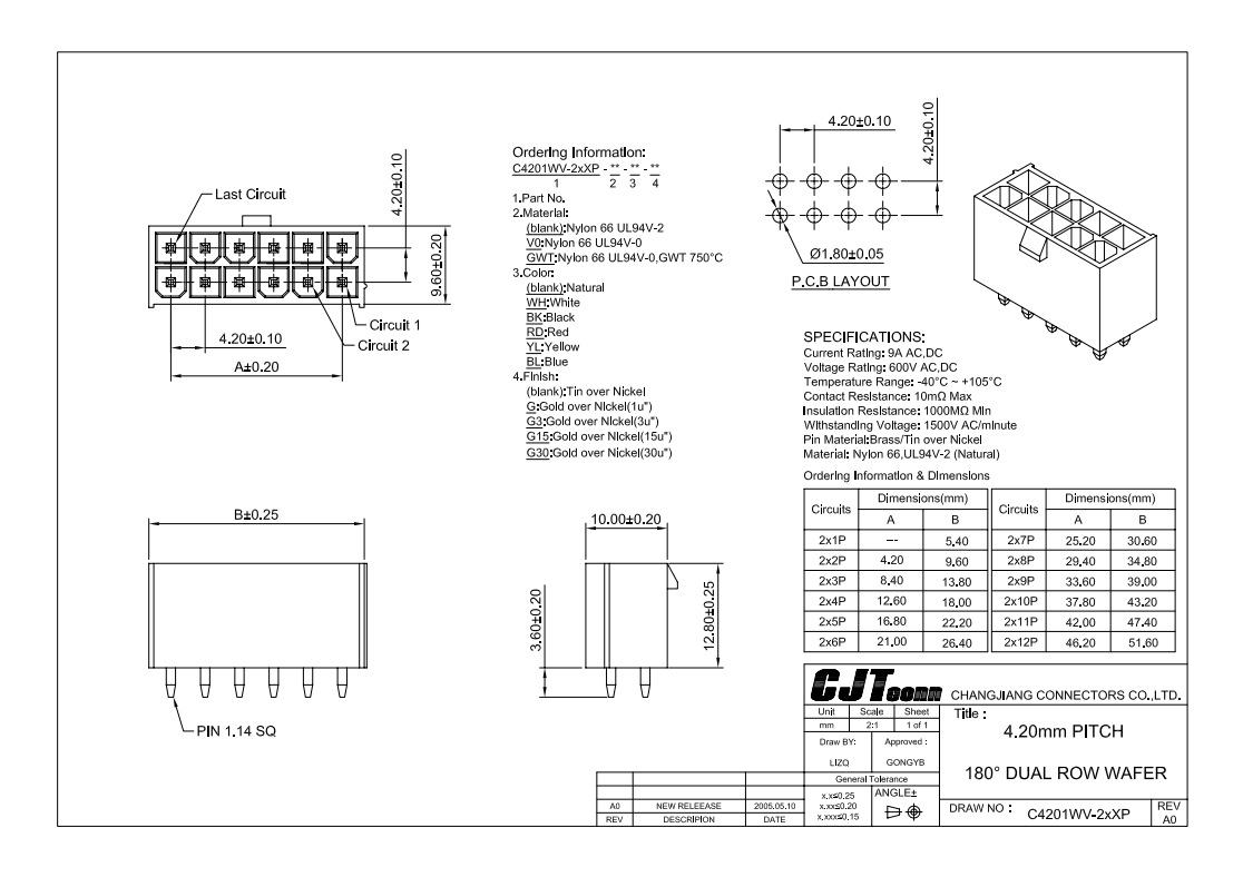 CJT现货C4201WV-2x4P针座线对板连接器 工业自动化用长江连接器-阿里巴巴