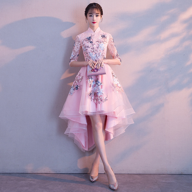 Temperament pink wine silver party dress qipao elegant atmosphere ...