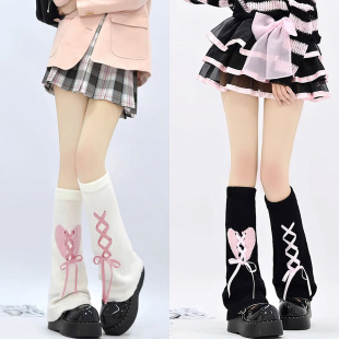 洛丽塔爱心绑带双面针织小腿袜套y2k日系jk软妹Lolita腿套堆堆袜-阿里巴巴