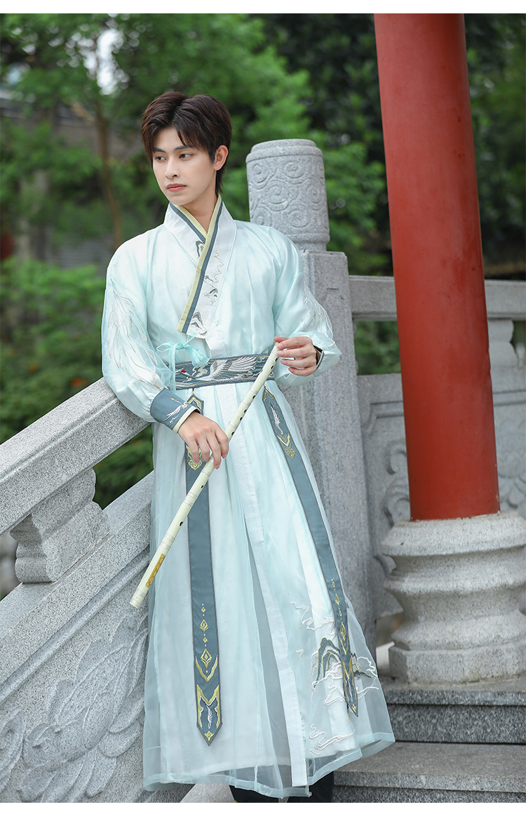 中国风夏季浅色古风直裾汉元素帅气长袖汉服男款书生公子侠客套装-阿里巴巴