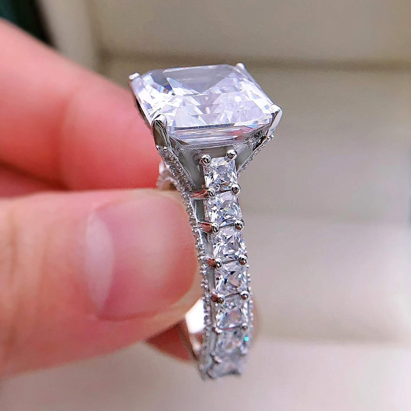 新款 wish 款外贸欧美气质宝塔12*12方形锆石S925银排钻戒指 女-阿里巴巴
