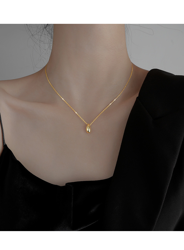 s925纯银水滴项链女ins冷淡风小众极简百搭立体设计感光面锁骨链-阿里巴巴