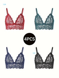 4pcs Sexy Lace Bralettes for Women, Wires No Padding-阿里巴巴