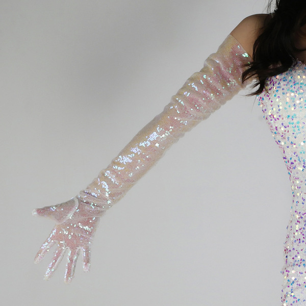Women Girls silver black blue sequins singers host jazz dance gloves ...