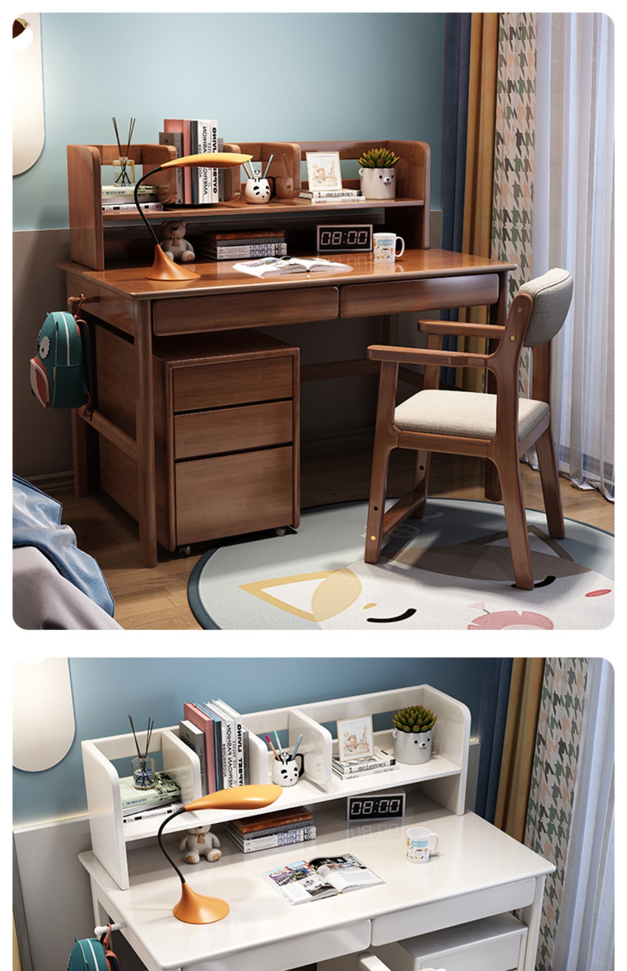 实木书桌学生家用写字桌书架一体带书柜卧室写字台简约办公电脑桌-阿里巴巴