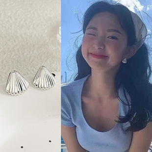 s925纯银ins博主fever同款港风高级感素银贝壳耳钉女生夏天沙滩-阿里巴巴