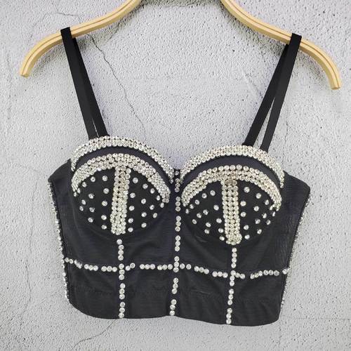 Mint black white rivet jazz dance bra tops for women Sexy short design ...