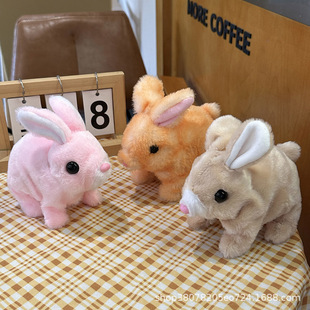新款兔子电动毛绒小兔子玩具儿童会叫宝宝宠物跳跳白兔生日礼物-阿里巴巴