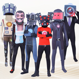 电视相机人连体紧身衣儿童视频游戏cosplay服饰马桶人vs监控人-阿里巴巴