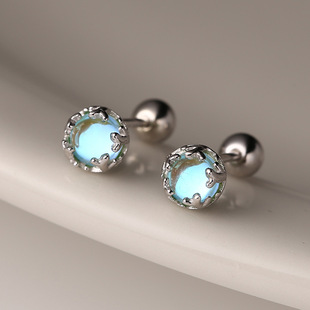 925纯银鹿角宝石耳钉韩版简约气质螺丝拧扣耳环小巧个性耳饰E8367-阿里巴巴