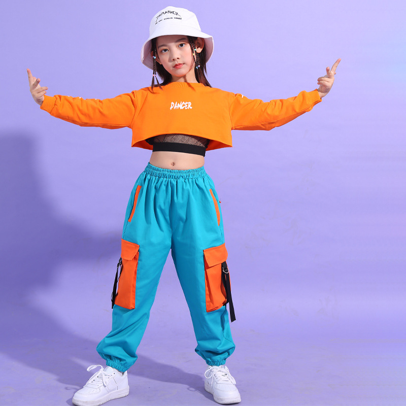 Girls kids rapper singer jazz dance costumes children's hip-hop street ...