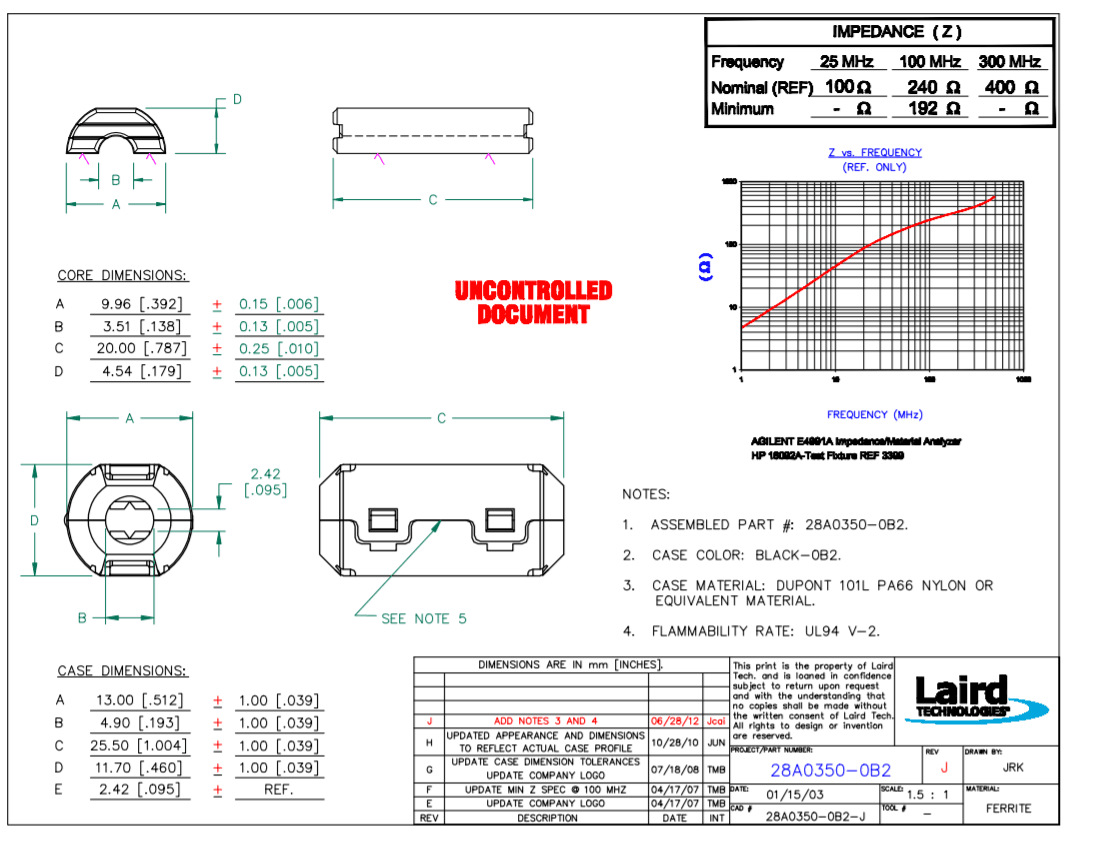 LAIRD莱尔德磁环28A0350-0B2 Φ13×4.9×25.5mm_铁氧体磁芯 内孔-阿里巴巴