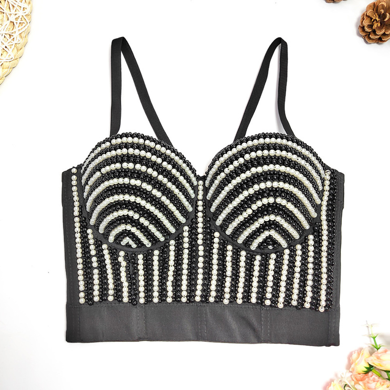 Black and white contrast color pearl condole belt of French ...