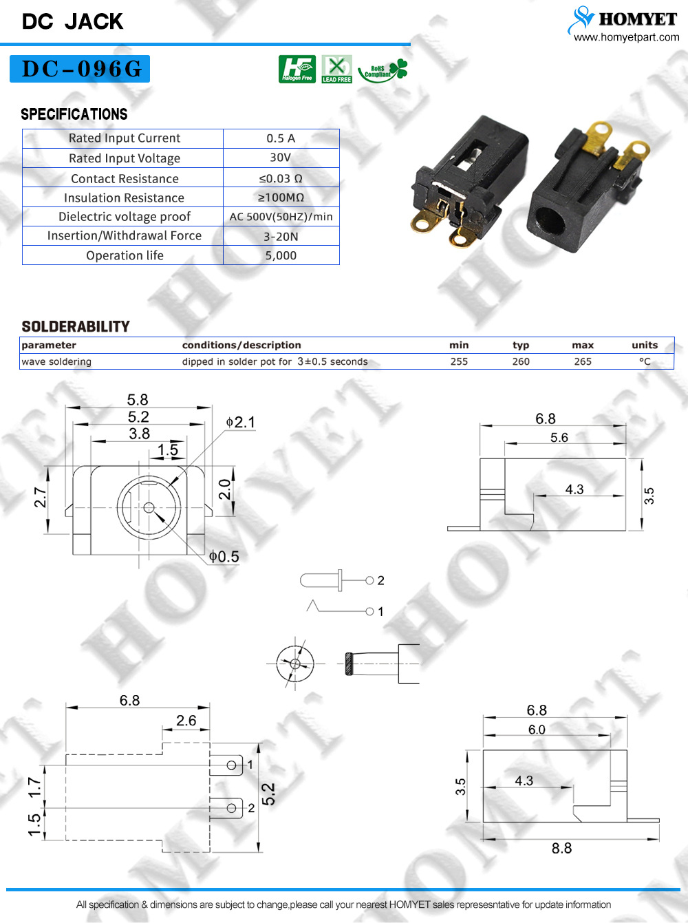 厂家供应DC电源插座0.5针芯焊线式蓝牙音箱充电口DC-096-阿里巴巴