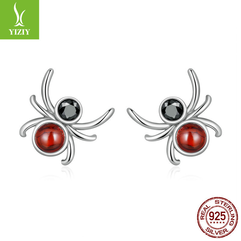 银姿韵原创设计万圣节蜘蛛耳钉男女 节日氛围感s925银耳饰SCE1517-阿里巴巴