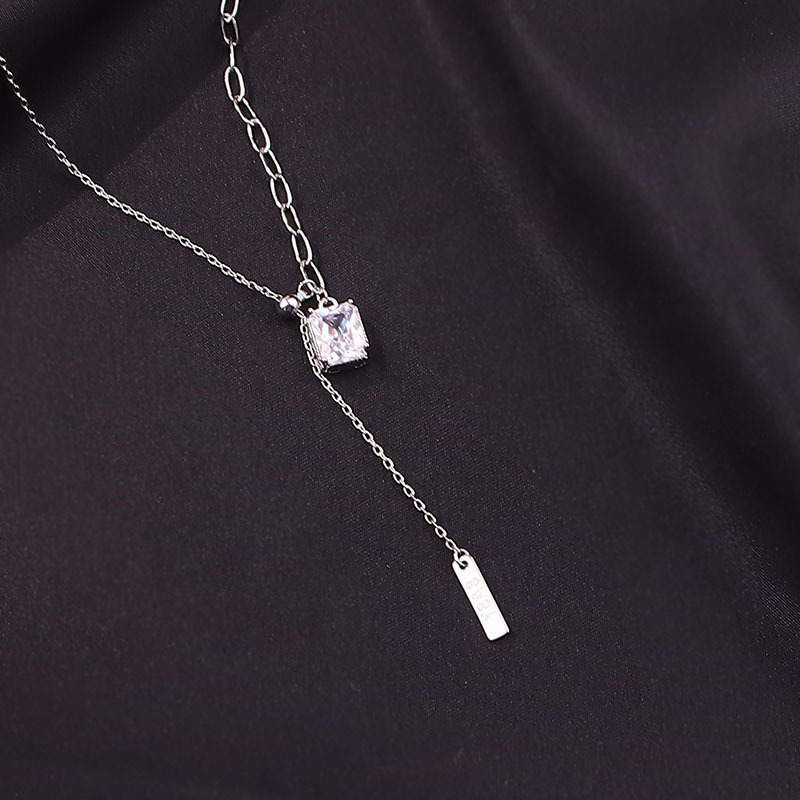 银圳s925纯银方钻流苏项链女小众轻奢气质几何锆石新款锁骨链女式-阿里巴巴