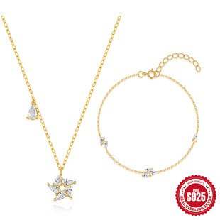 S925纯银水滴锆石漩涡浪花创意手链项链套装跨境热销镶钻气质首饰-阿里巴巴