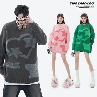 TIDE CARD LOG|秋冬街潮新款星星立体爱心毛绒提花针织多巴胺毛衣-阿里巴巴
