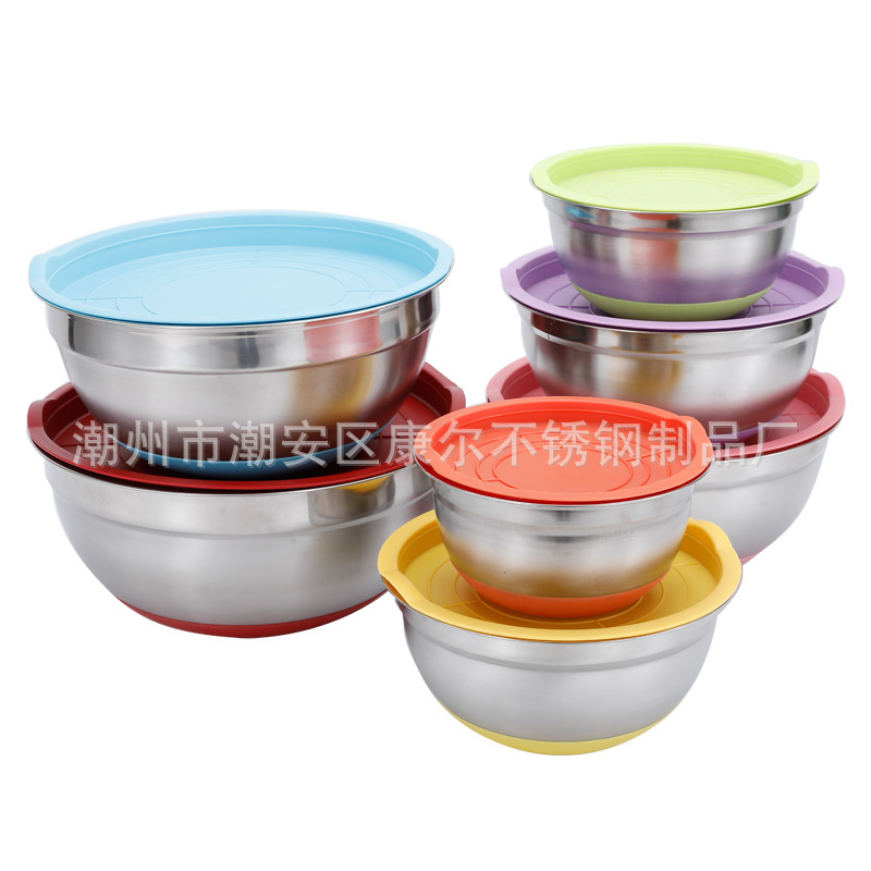 Wholesale stainless steel egg basin with colored silicone bottom non ...