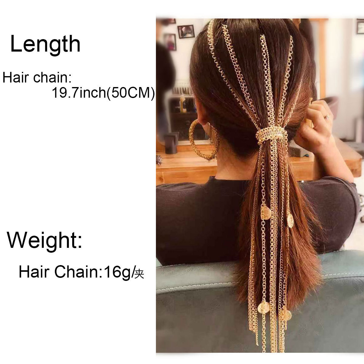 欧美跨境发饰 假发延长链 镀金头饰头链一字夹-阿里巴巴