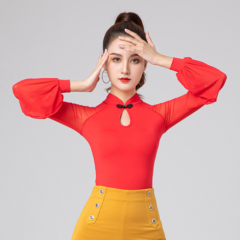Women girls black red royal blue Latin ballroom dance tops female ...