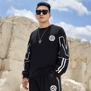 T2322 大码卫衣男高级感潮胖子肥佬加肥加大百搭运动休闲圆领秋衣-阿里巴巴