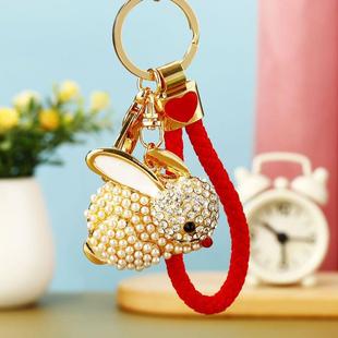 可爱珍珠小兔子汽车钥匙扣女镶钻创意包挂件金属钥匙链圈挂扣礼品-阿里巴巴