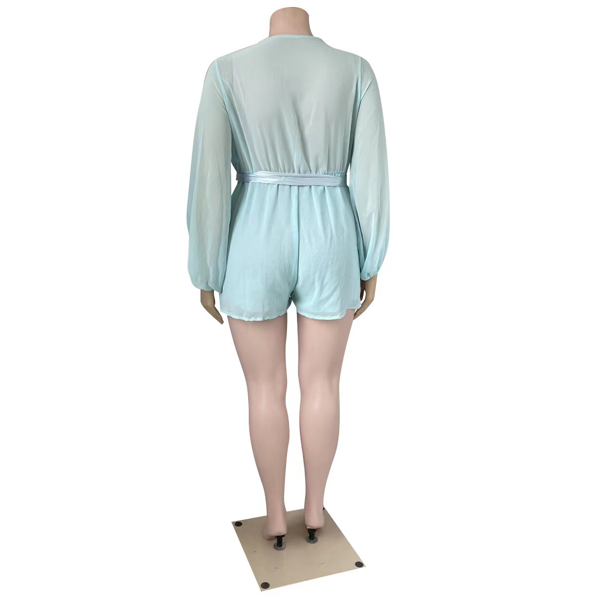 M6692 跨境欧美大码女装 纯色雪纺时尚性感短连体裤 含腰带-阿里巴巴