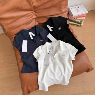 25夏季新款 alo简约印花短袖POLO衫女修身显瘦设计感小众短袖T恤-阿里巴巴