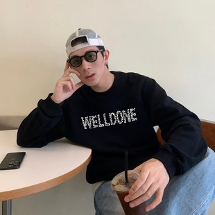 WE11DONE TRACK珍珠LOGO小众潮牌美式加绒宽松男士情侣圆领卫衣-阿里巴巴