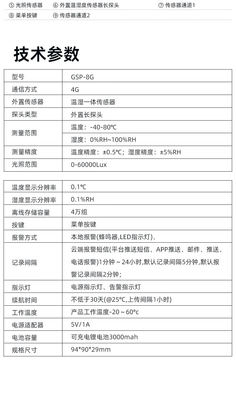 精创GSP-8G温湿度记录仪大棚仓库冷链远程温度报警4G联网温度计-阿里巴巴