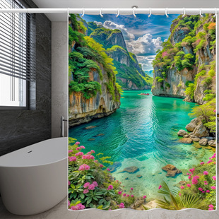 源头TEMU JIT套装48小时到仓数码印热销浴帘跨境工厂防霉防水帘-阿里巴巴