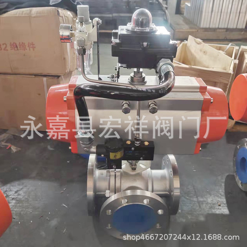 气动三通法兰球阀Q644F-16P不锈钢气动三通阀T型L型换向阀切换阀-阿里巴巴