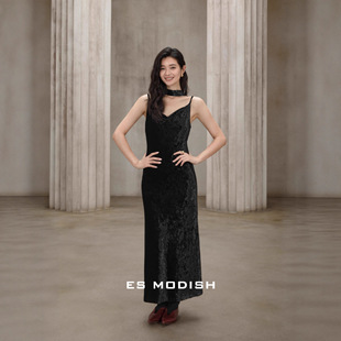 ES MODISH 秋季新品轻熟风提花吊带裙高级感内搭V领收腰长裙女生-阿里巴巴