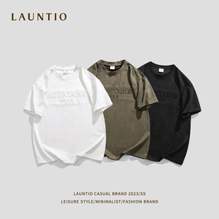 龙之日系休闲2023夏季230g百搭男款t恤圆领字母压印休闲短袖男-阿里巴巴