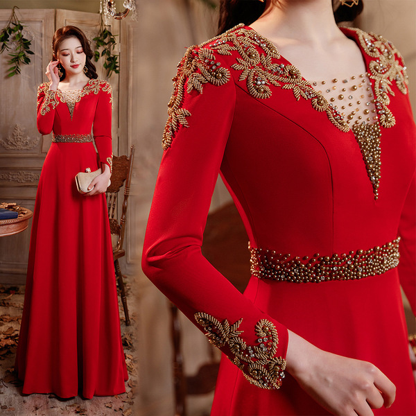 Royal blue red Toast dress for women engagement banquet bride wedding ...