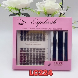 跨境电商自嫁接分段朵毛十四排纤长交叉浓密假睫毛厂家直供LC224-阿里巴巴
