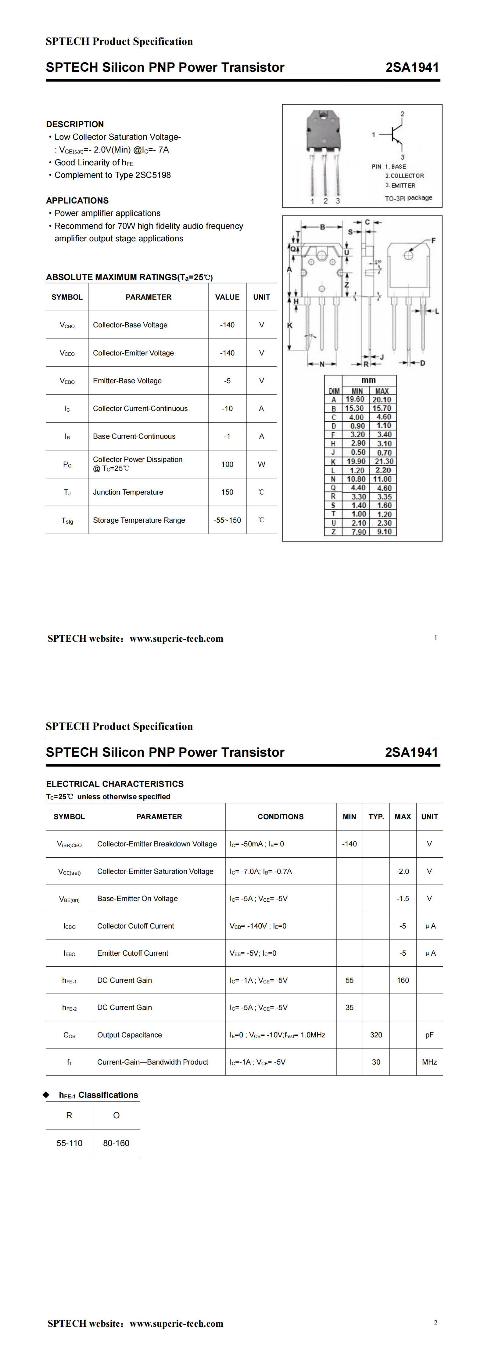 工厂直销SPTECH全新2SA1941 功放音响专用三极管 600V 30A NPN-阿里巴巴