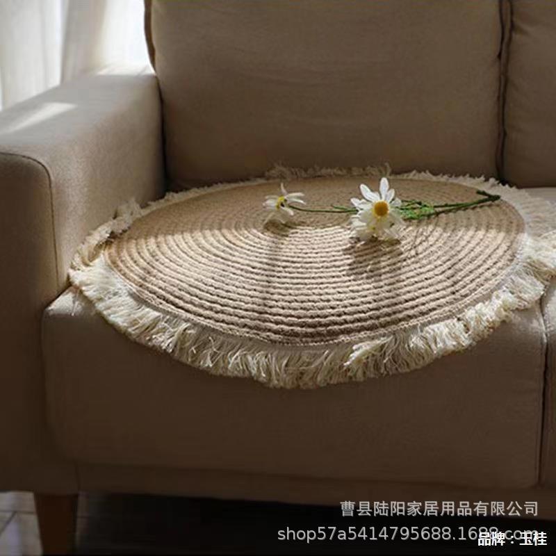 北欧棉绳编织流苏地垫阳台棉麻抓周地毯民宿地铺茶几圆形日式地垫-阿里巴巴