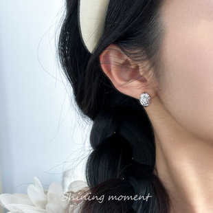 爱洛奇 S925纯银凹凸面椭圆耳ins风小众耳饰品女M05067-阿里巴巴