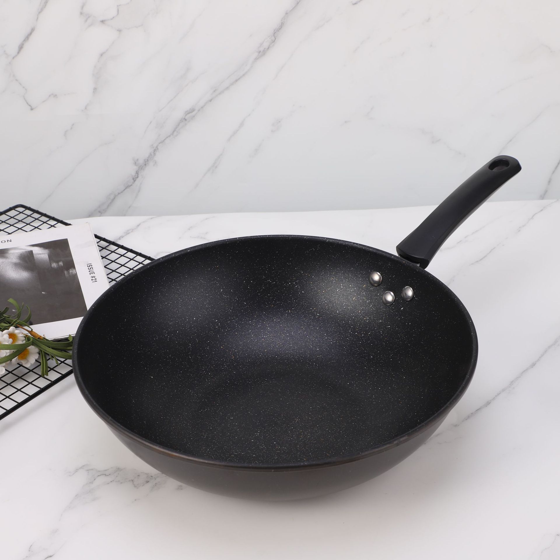 Non-stick wok maifan stone wok micro lampblack wok iron wok household ...