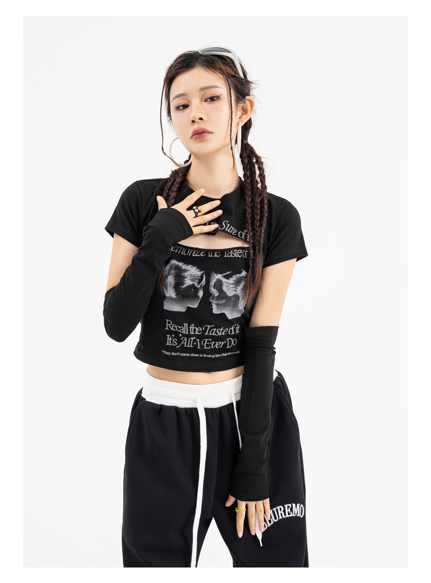 TIDE CARD LOG新品美式性感修身露脐短款印花套袖上衣长袖辣妹T恤-阿里巴巴