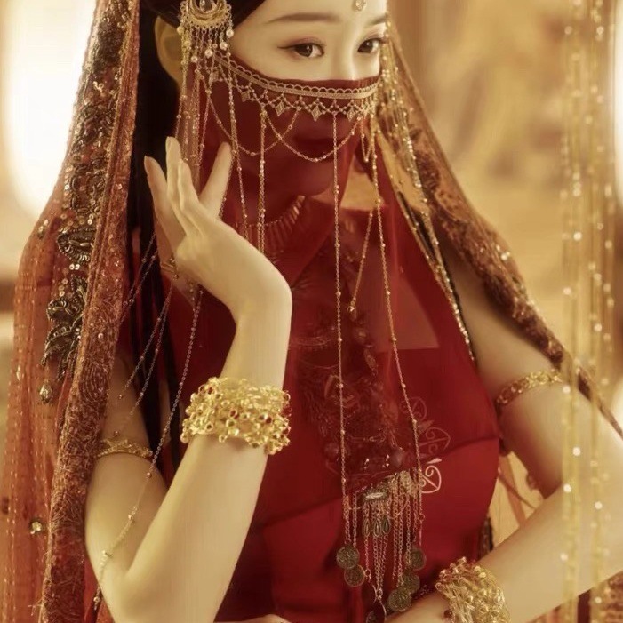 面纱古风汉服异域仙流苏遮脸面帘发饰古装仙女脸纱拍照写真头饰-阿里巴巴